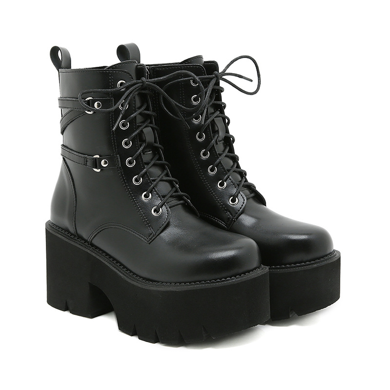 Gothic Boots Women's Boots Round-headed Lace-u... – Grandado