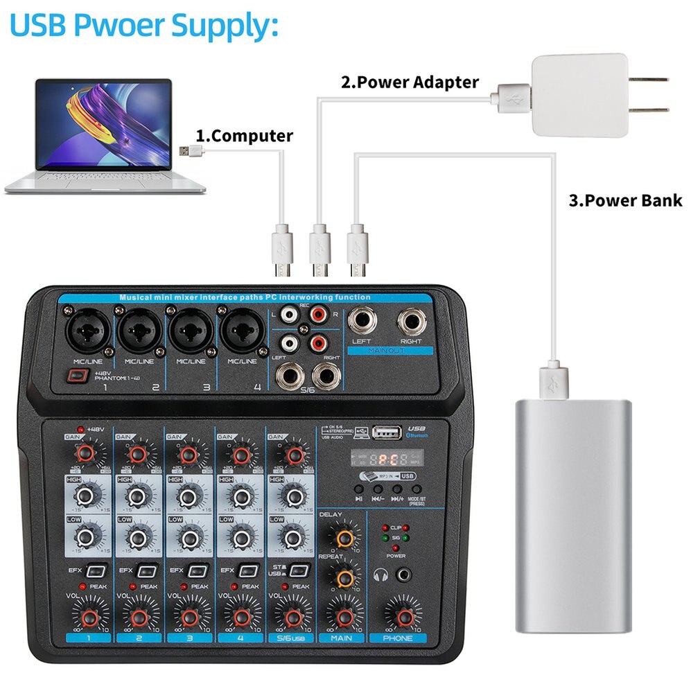 6-channel mixer with sound card for domestic civil... – Grandado