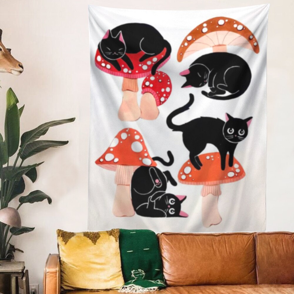 Kawaii Cartoon Cat Tapestry Wall Hanging Cute Mush... – Grandado