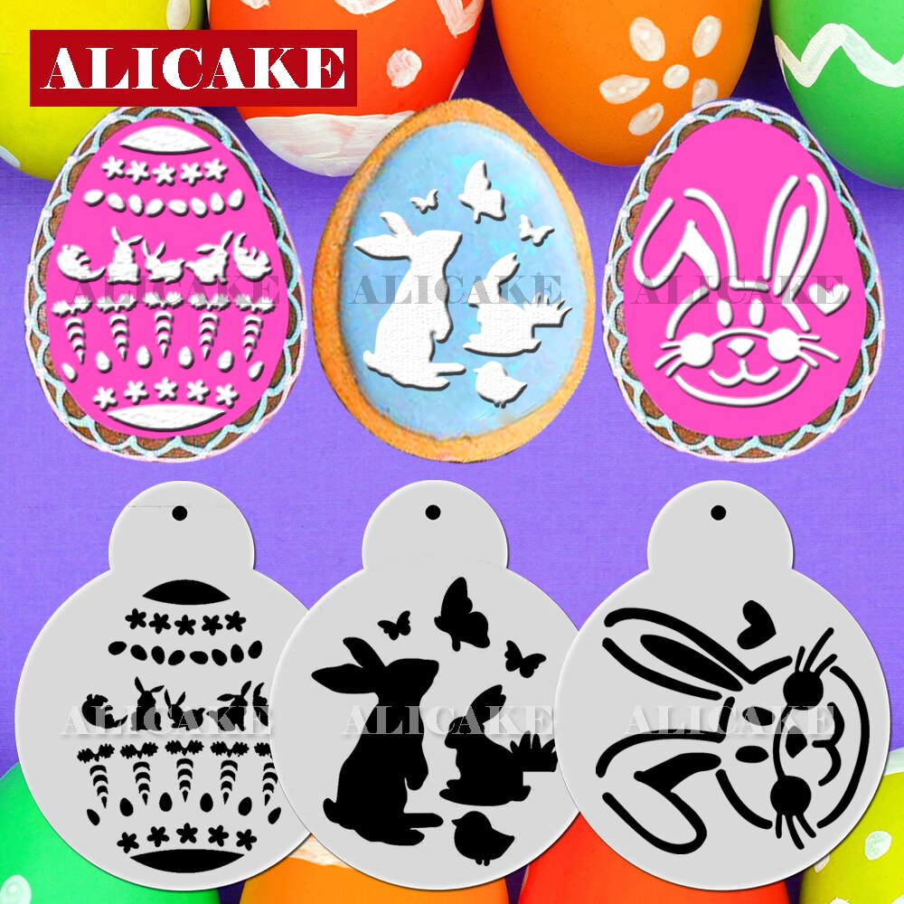 3Pcs Cake Stencil Biscuits Decoration Easter Bunny... – Grandado