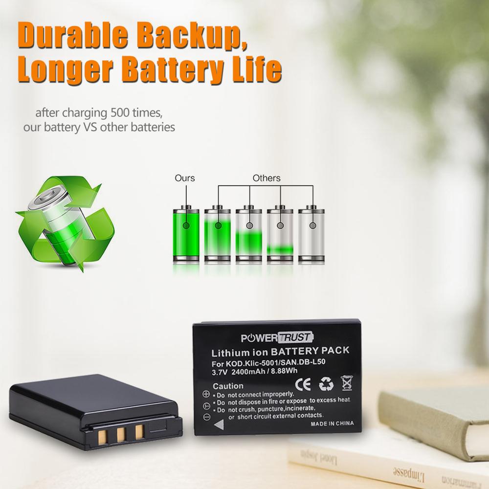 1x 2400mAh KLIC-5001 DB-L50 Battery for Kodak Easy... – Vicedeal