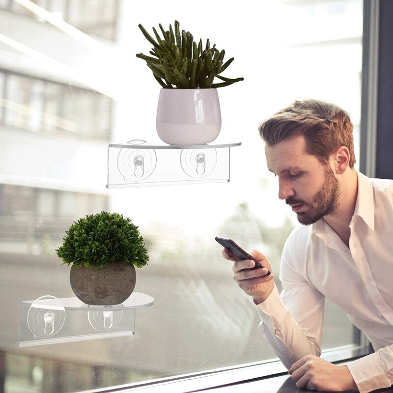 2 Pcs Ledge Suction Cup Window Shelf Acrylic Plant... – Grandado