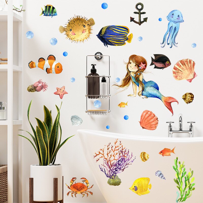 Cartoon Mermaid Removable Wall Stickers Home Decor... – Grandado