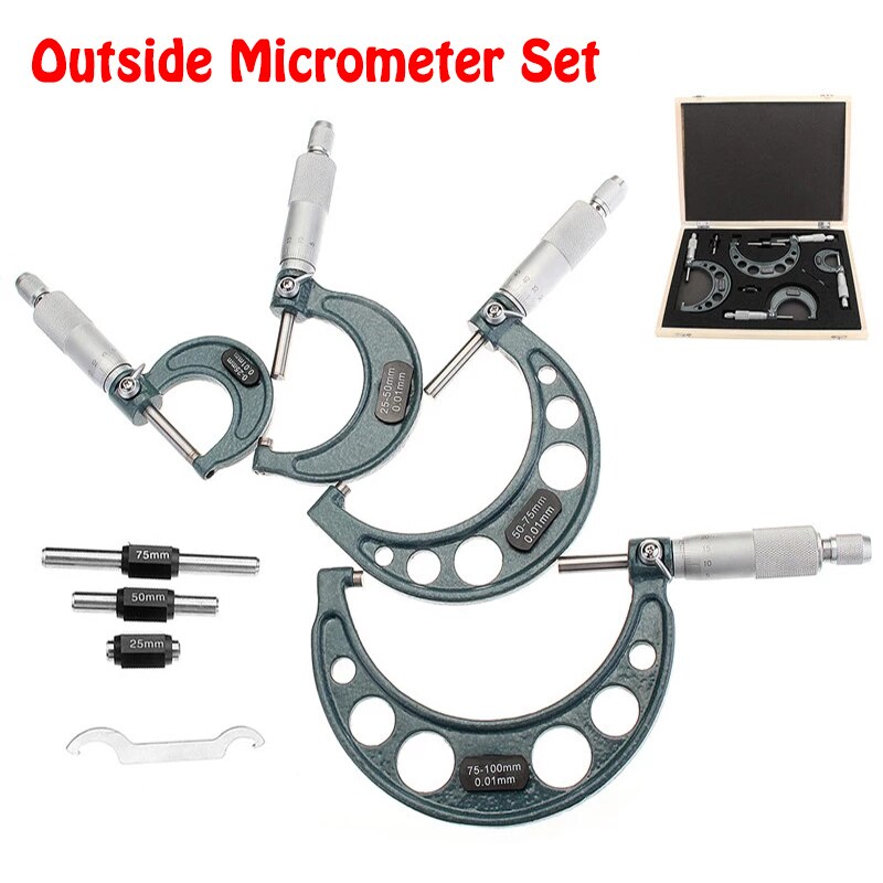 0-25mm/50mm/75mm/100mm/0.01 Outside Micrometer Set... – Vicedeal