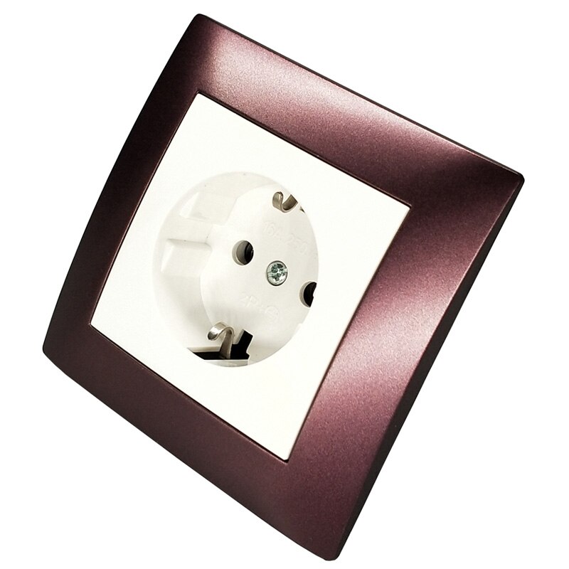 Wall socket singel Socket withearth with brown col... – Vicedeal