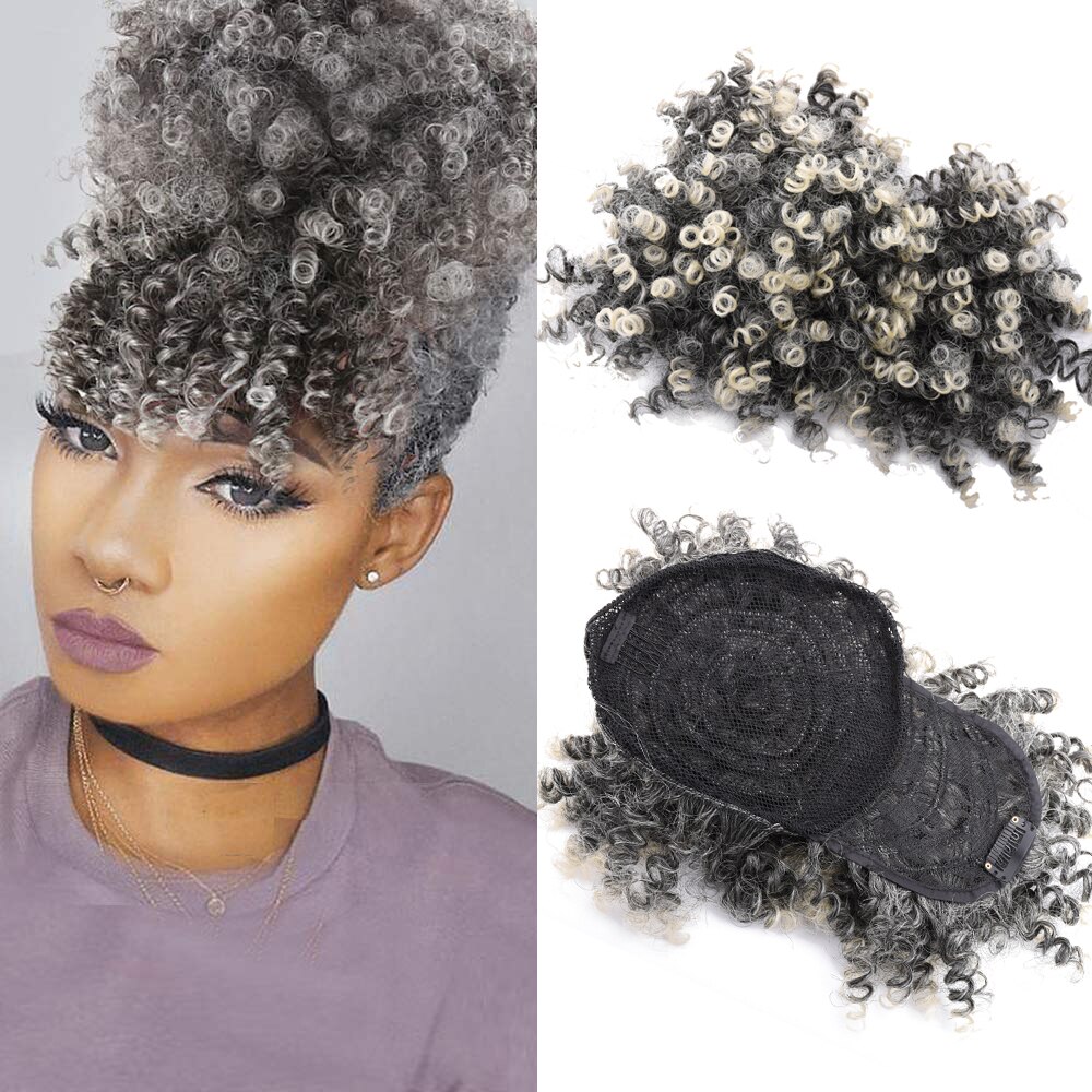 Korte Kinky Krullend Chignon Met Pony Synthetisch ... – Vicedeal