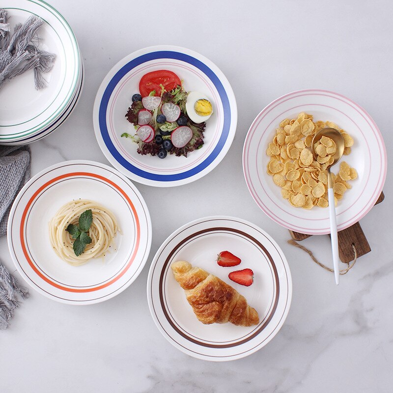 Line Ceramic Plates Nordic Breakfast Dessert Cake ... – Grandado