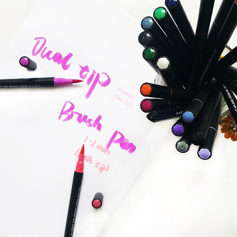 100 Color Art Markers Dual Tips Brush Fineliner Pe... – Grandado