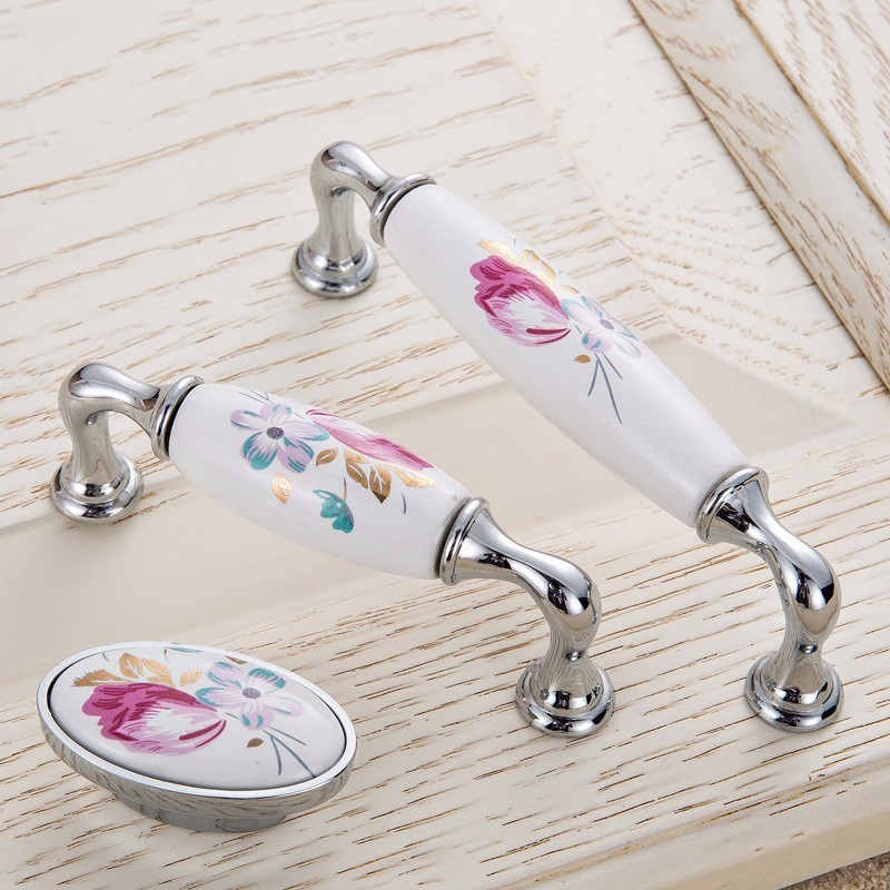Tulip Ceramic Door Handle Silver Drawer Pulls Vint... – Grandado