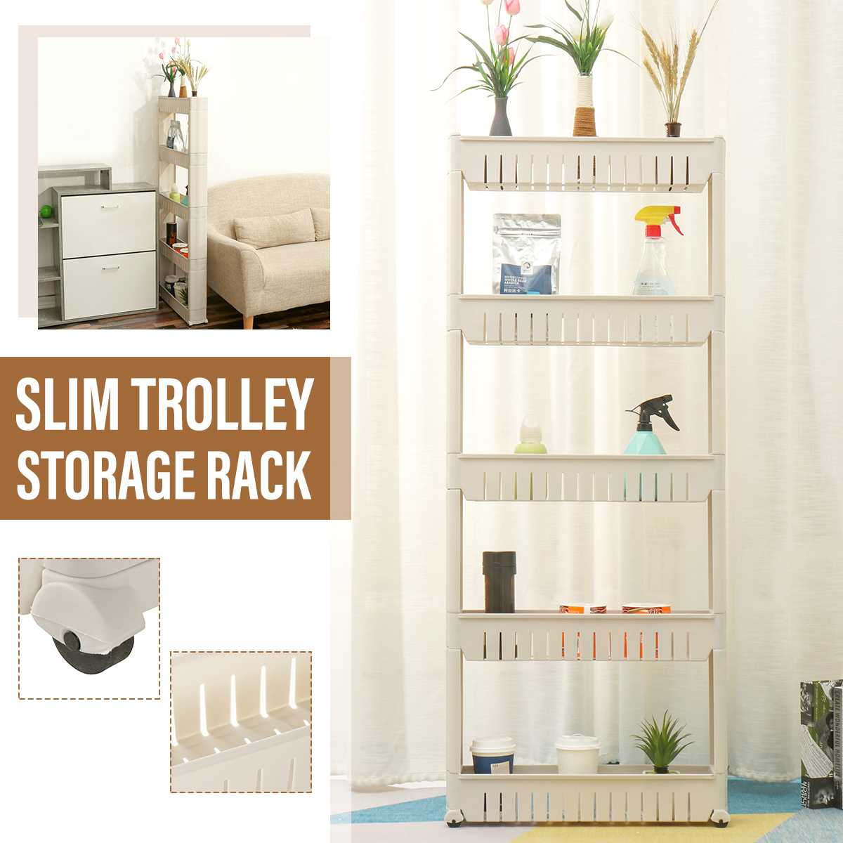 5 Tier Home Organizer Kitchen Trolley Slide Out Ba... – Grandado