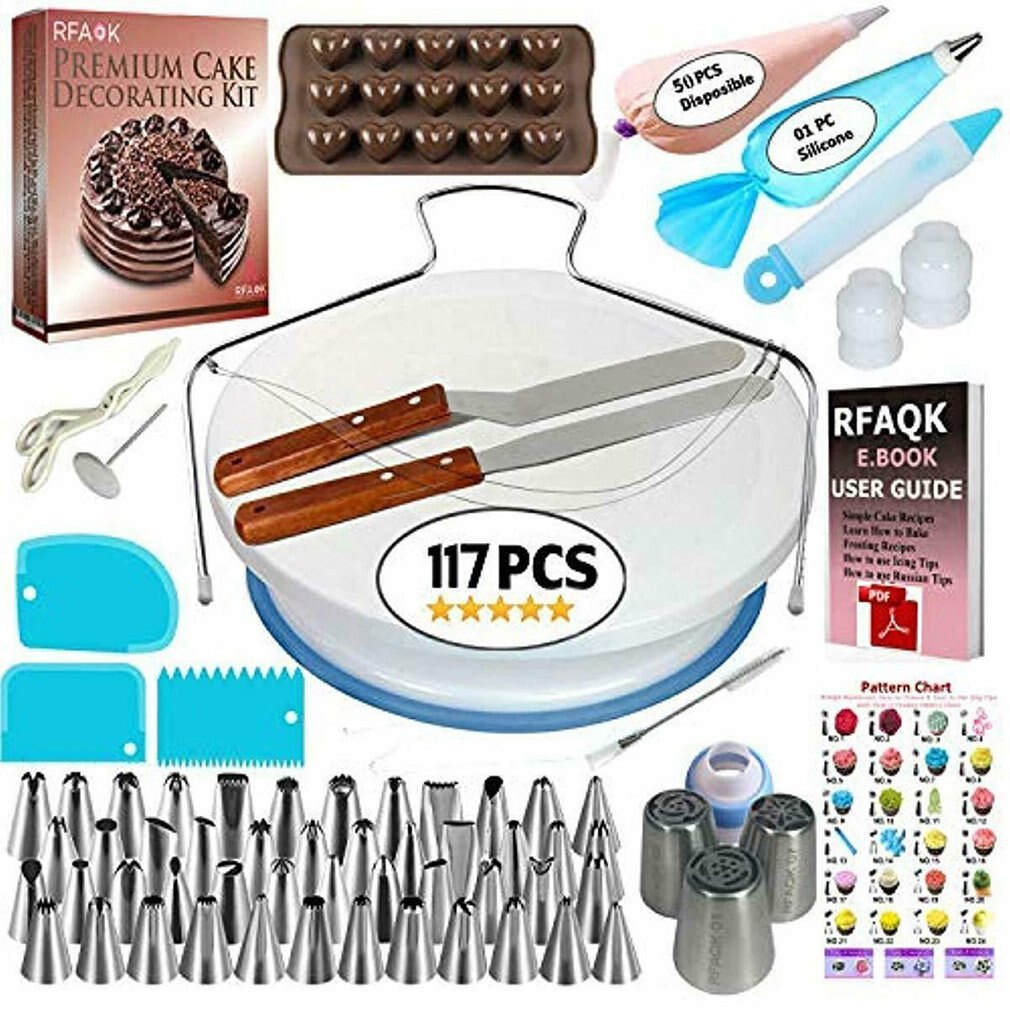 117 pcs Cake decorating kit and aluminum turntable... – Vicedeal