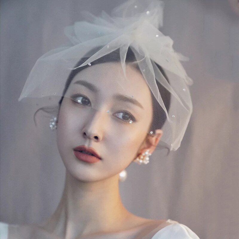Short Face Bridal Veil Rhinestones Crystal Wedding... – Vicedeal