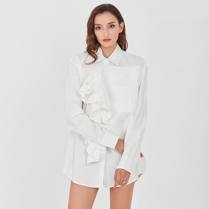 Twotwinstyle patchwork rynket flæseskjorte til kvi... – Vicedeal