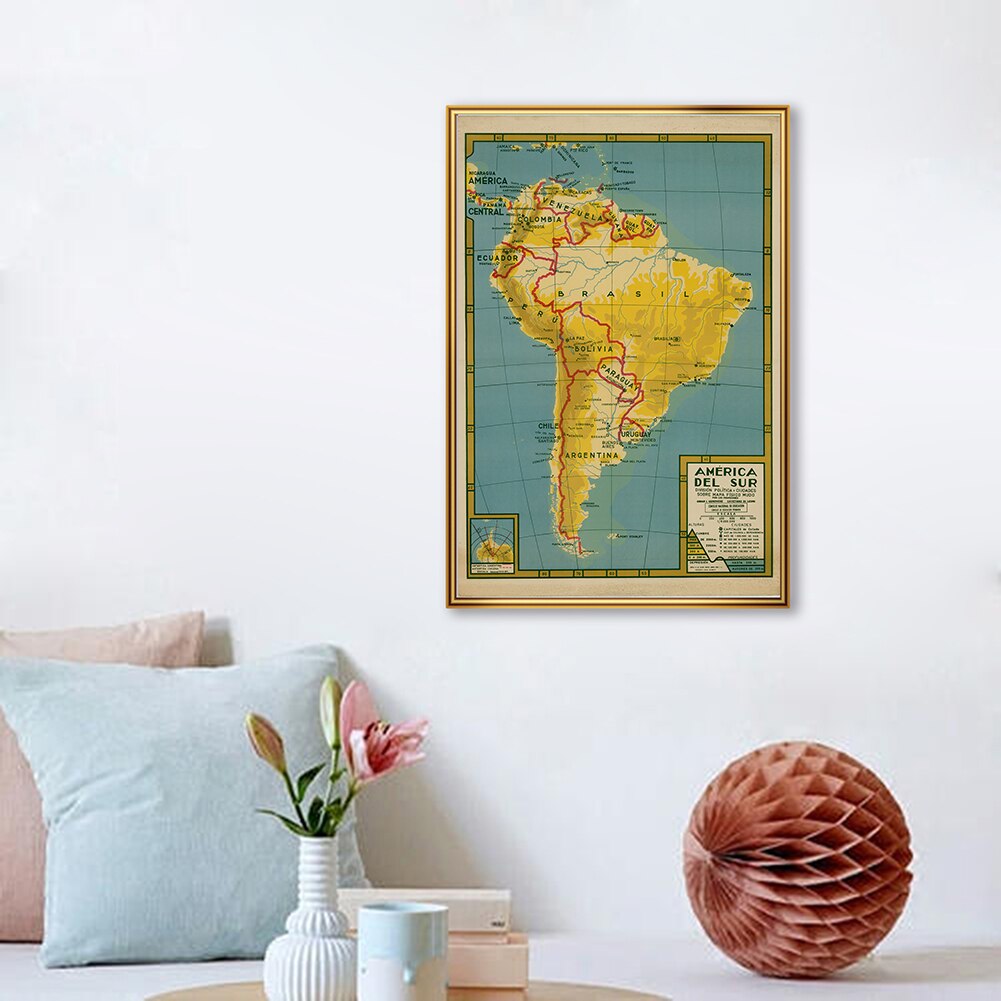 42*59cm The South America Map In Spanish Vintage A... – Vicedeal