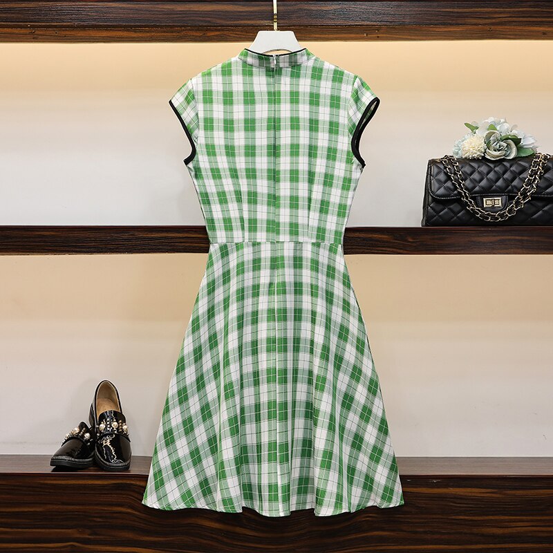 INS M-4XL Plus Size Vintage Green Plaid Chinese Qi... – Grandado