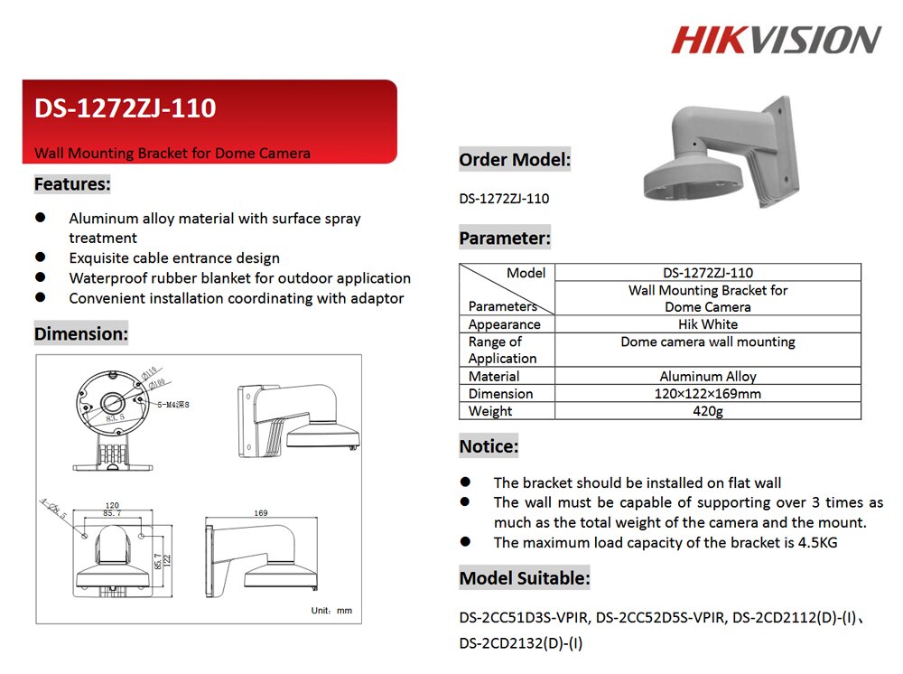 Original Hikvision DS-1272ZJ-110 Wall Mount Bracke... – Grandado