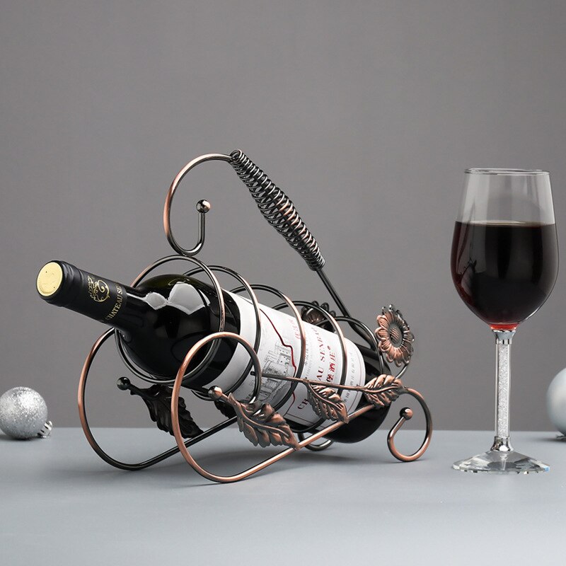 European retro red wine rack leaf hand-held wine r... – Grandado