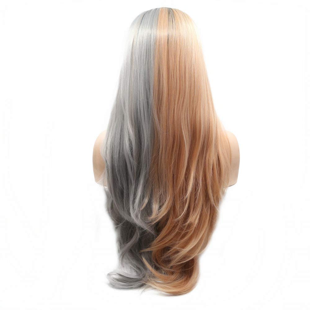Half Gray Half Orange Lace Front Wigs for Women Lo... – Grandado