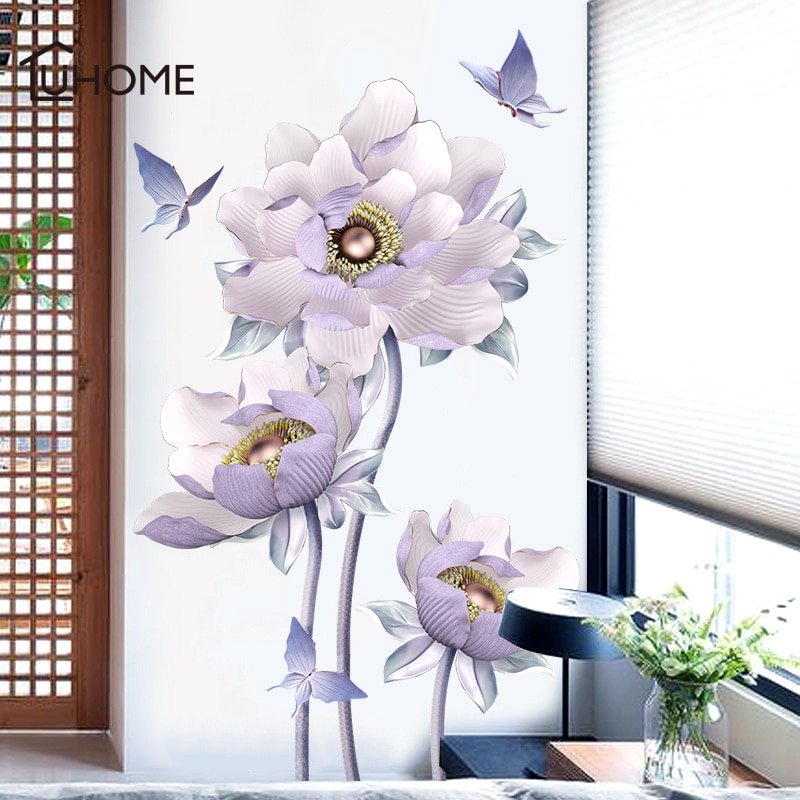 3D Lotus Flying Butterfly Purple Flower Wall Stick... – Grandado