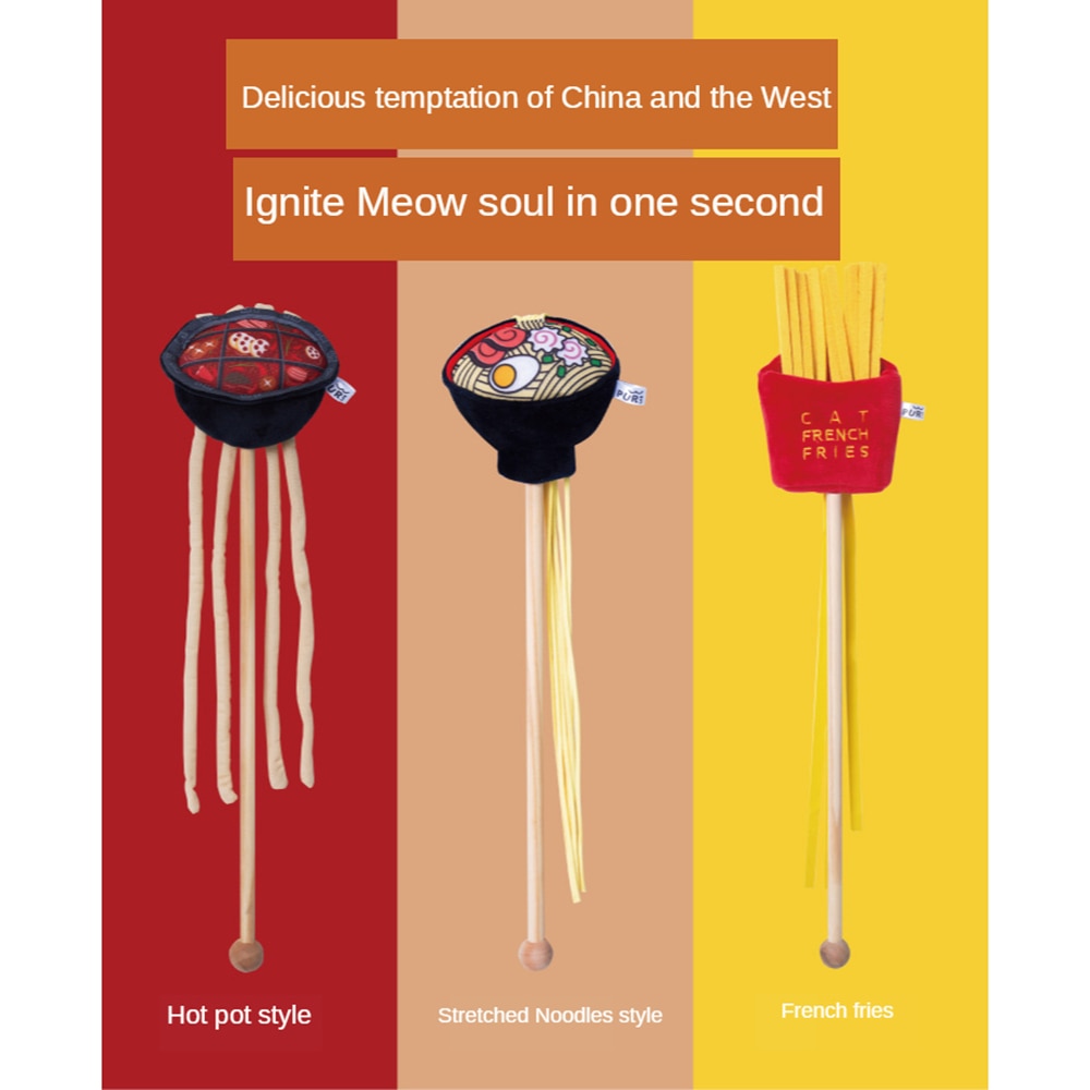 Japanese Style Ramen Cat Stick Toy Wood Feather Wa... – Grandado