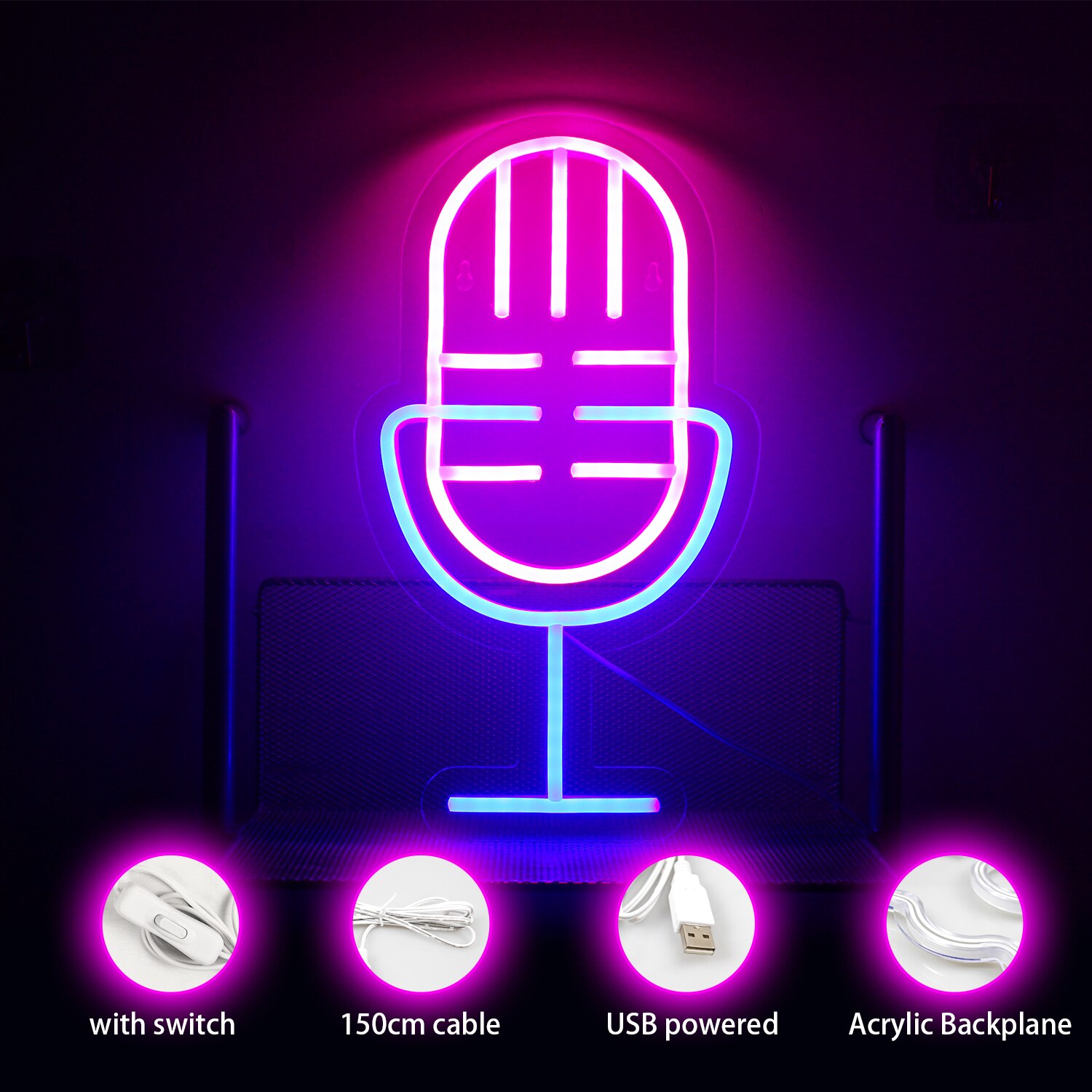 wanxing Neon pink microphone led lights party neon... – Grandado