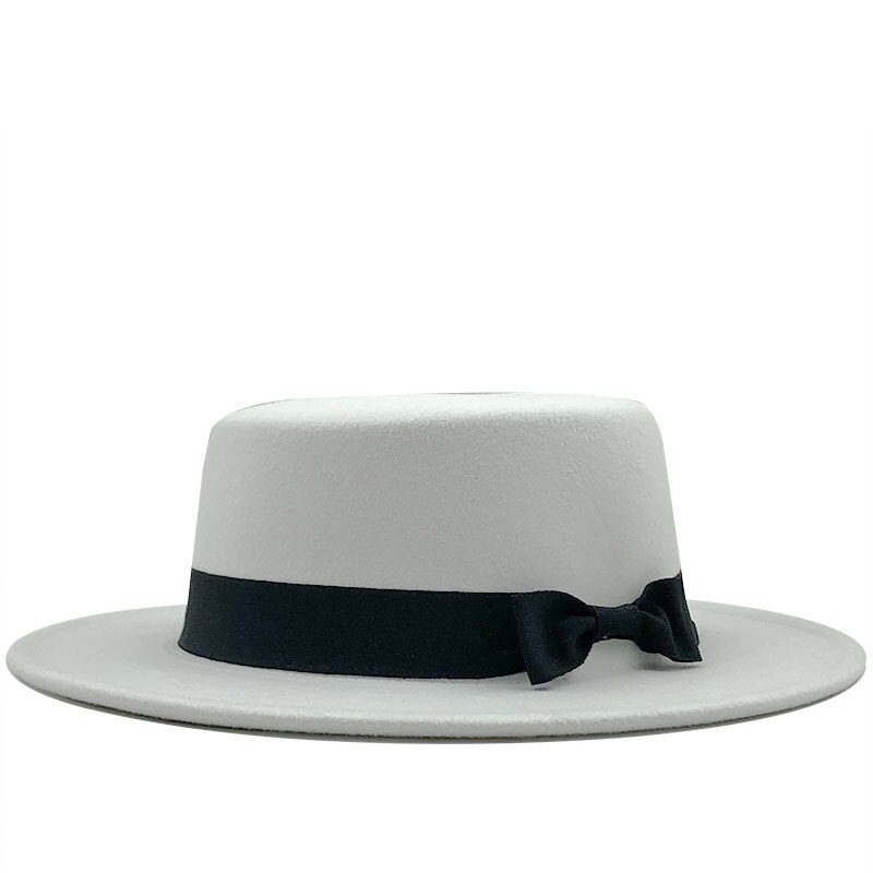 white Wool Boater Flat Top Hat For Women's Felt Wi... – Grandado