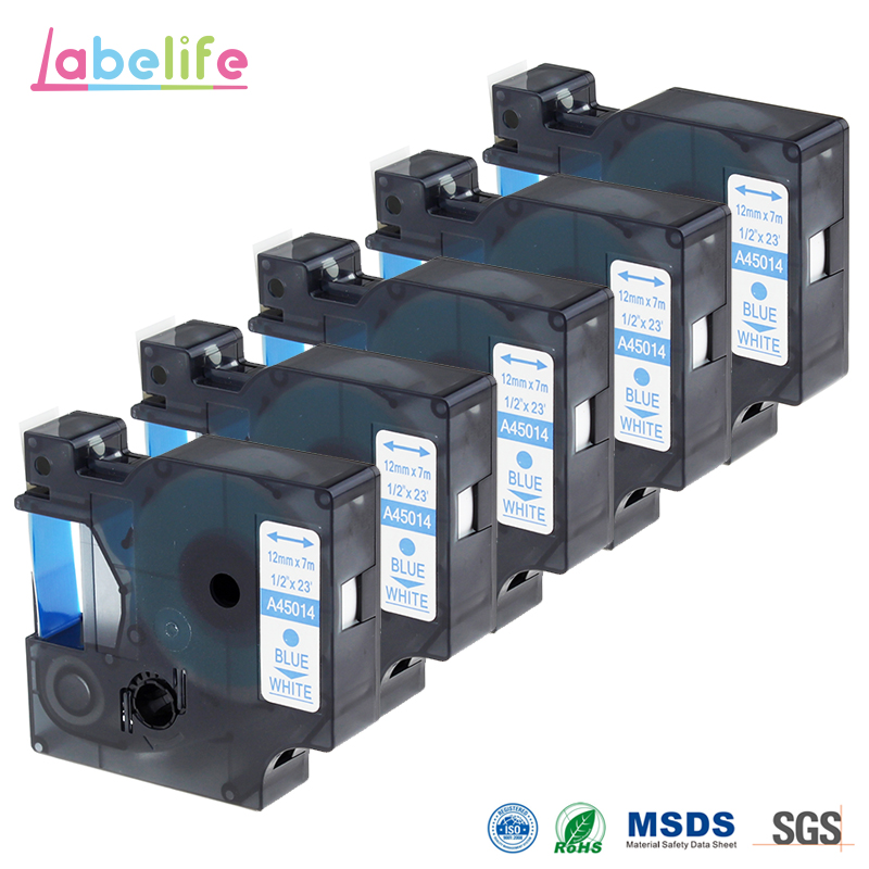 Labelife 5 Pack 12mm 45014 DYMO D1 Blue on White L... – Grandado