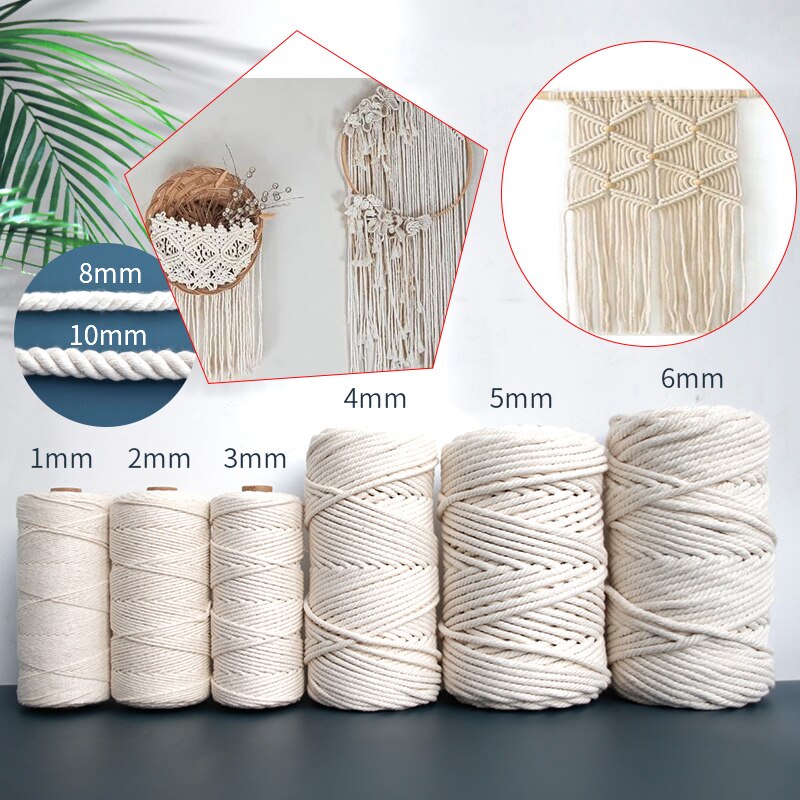 1/2/3/4/5/6mm Natural Beige Macrame Rope Twisted S... – Grandado