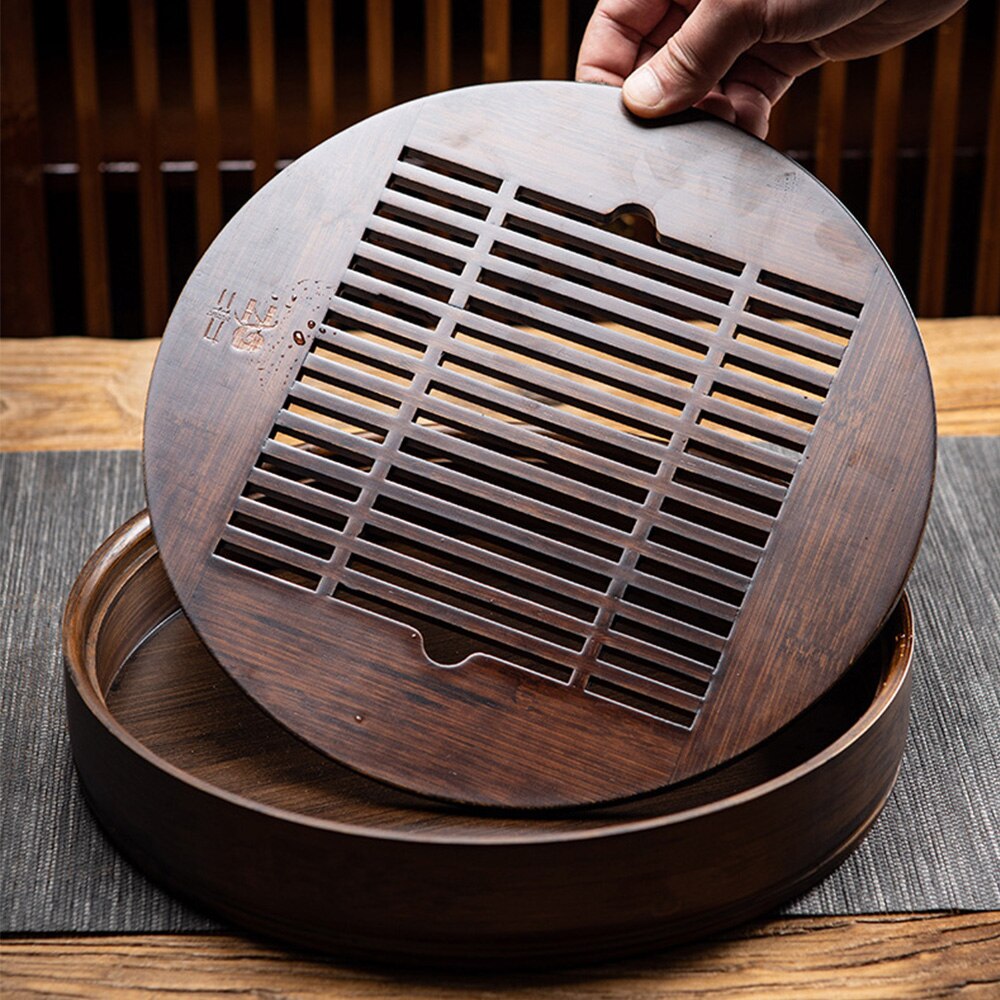 Bamboo Round Tea Tray Drainage Water Storage Tea B... – Grandado