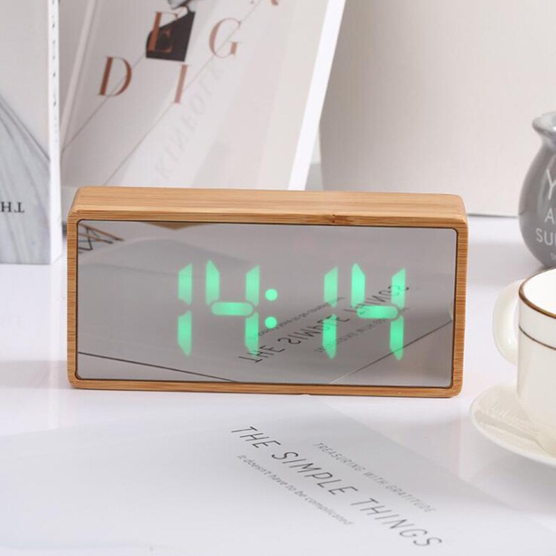 Bamboo Wooden LED Alarm Clock Desktop Table Temper... – Grandado