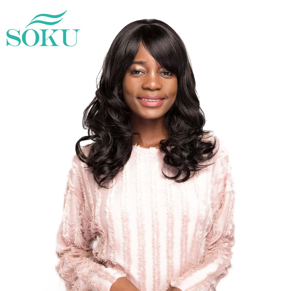 Soku bølget parykk med lukt svart farge syntetisk ... – Grandado