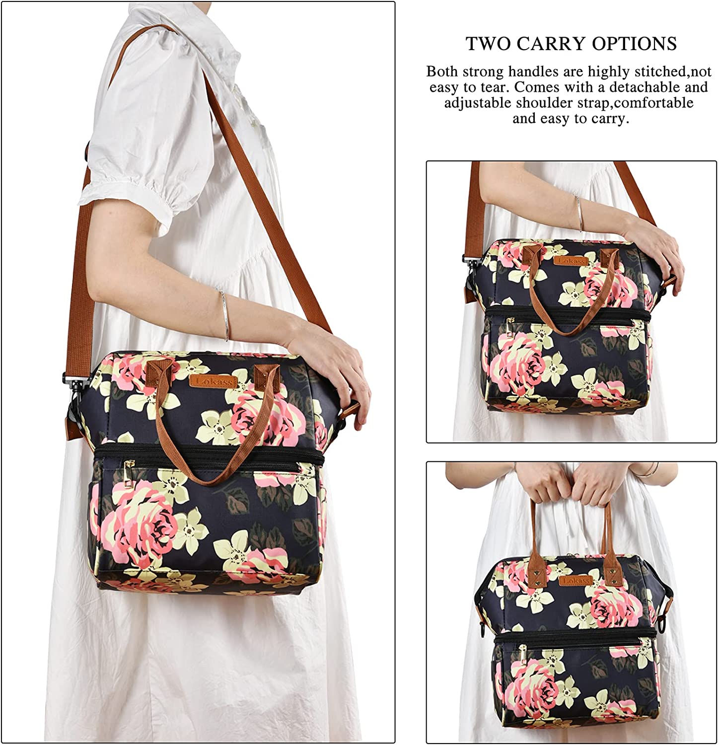 LOKASS Double Deck Lunch Bag Insulated Lunch Box L... – Grandado