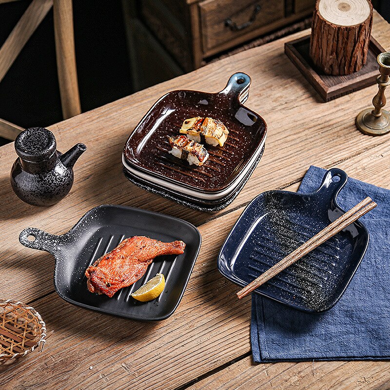 Japanese-style Square Plate With Handle Ceramic Ta... – Vicedeal