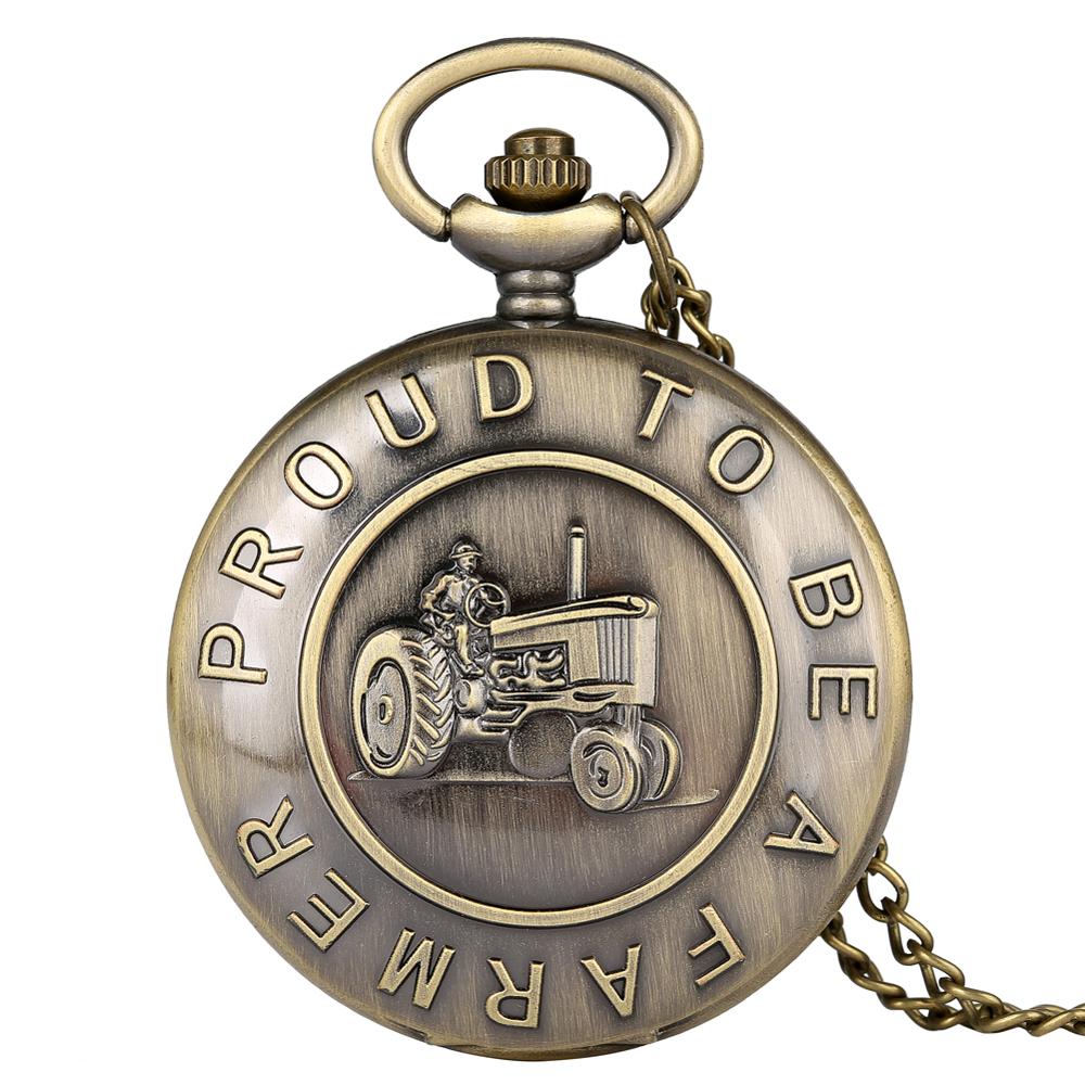 Vintage Bronze Tractor Pocket Watch Fob Necklace C... – Grandado
