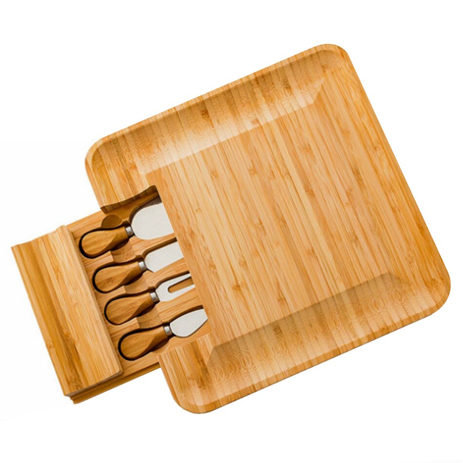 Square Wood Color Cheese Board Set Bamboo Slide-ou... – Grandado