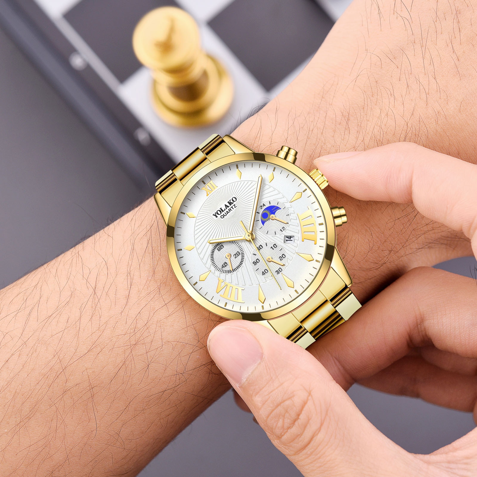 Top Brand Luxury Men's watches Gold Stainless Stee... – Grandado