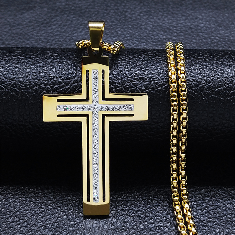 Catholic Cross Amulet Crystal Pendant Men Chain Ne... – Grandado