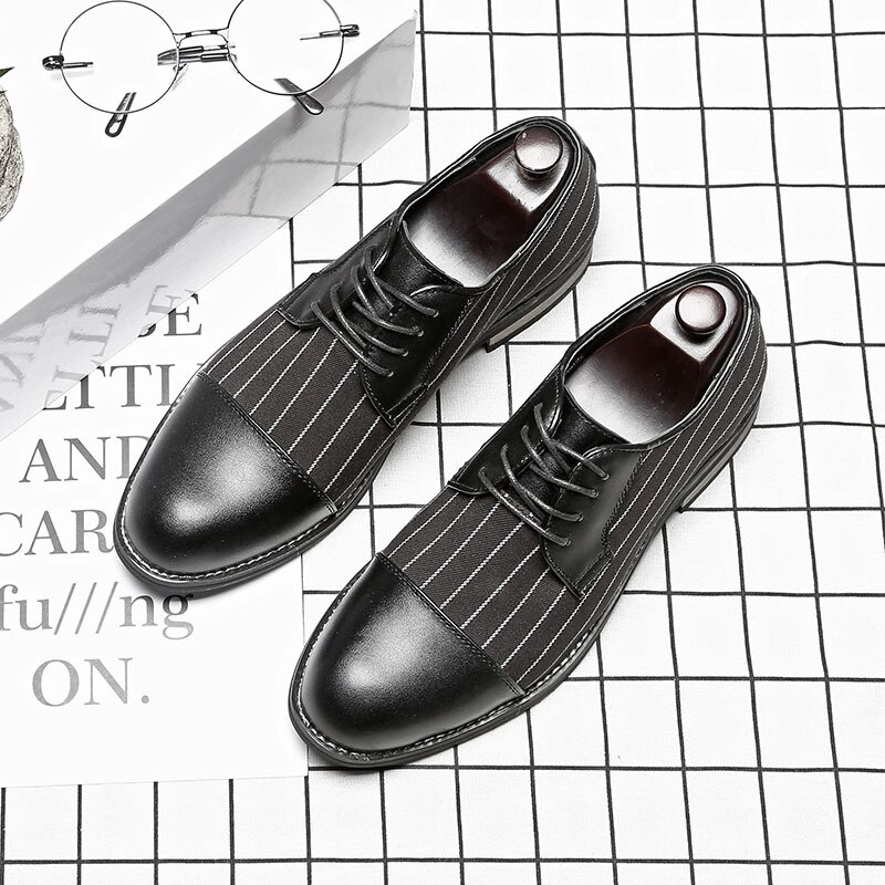 British Style Men Formal Leather Dress Shoes Strip... – Grandado