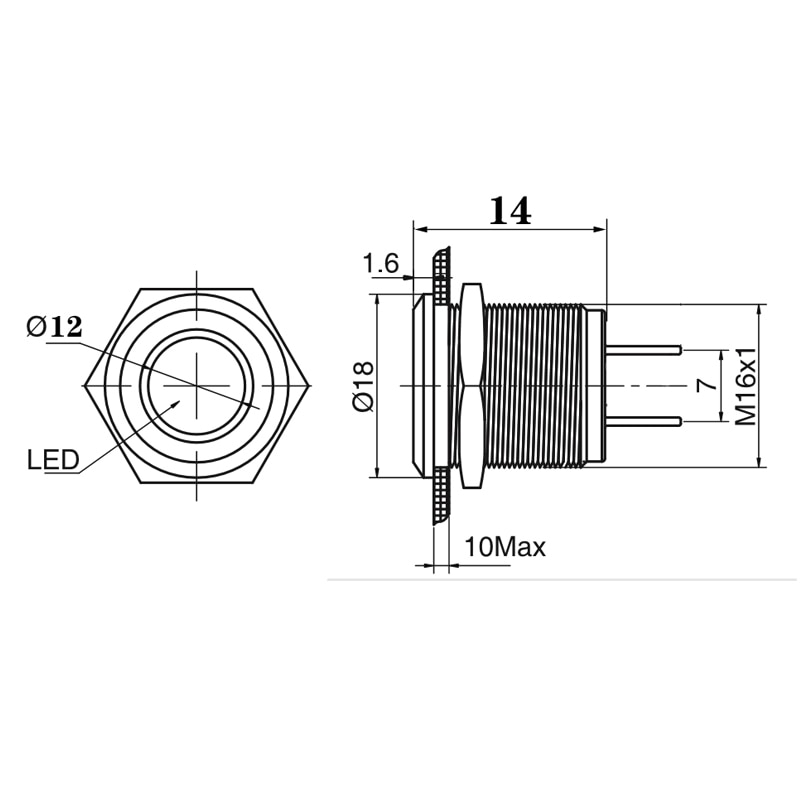 Led Metal Indicator Light with 150mm wire 16mm Wat... – Grandado