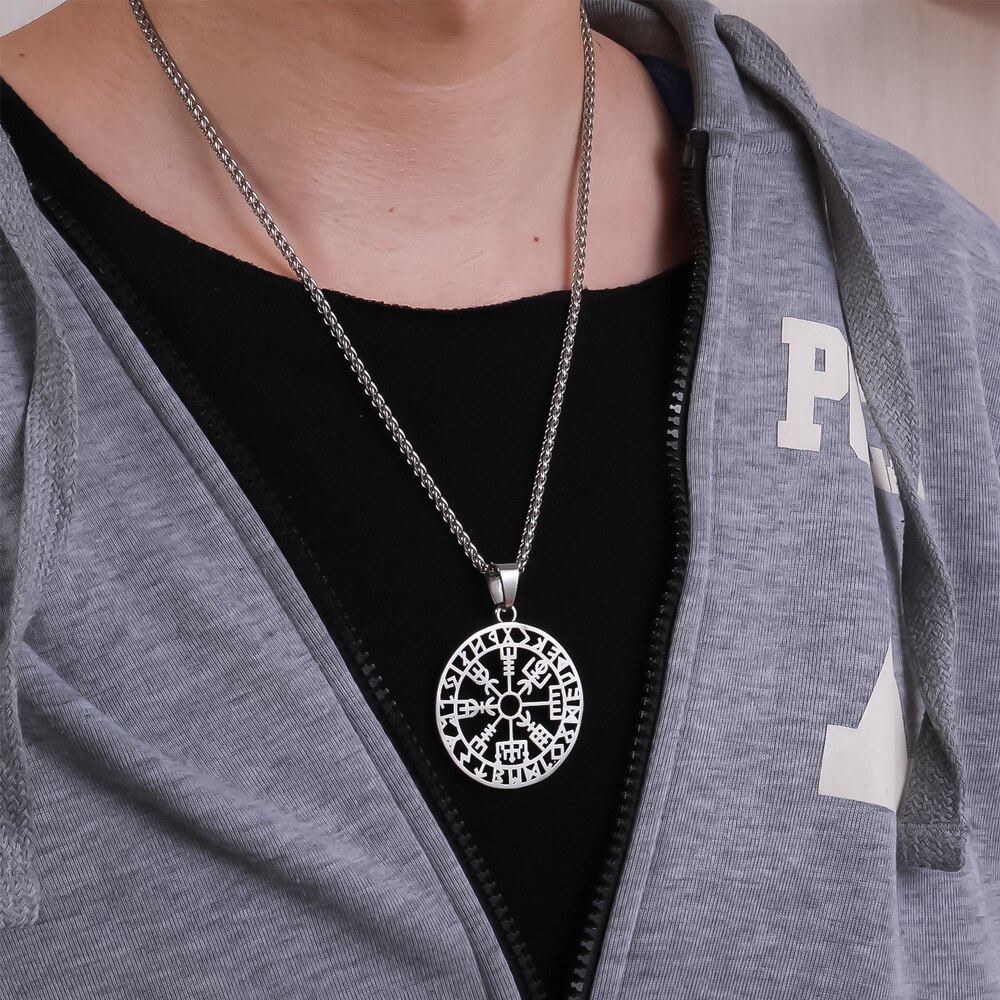 Vintage Hollow Viking Vegvisir Compass Necklace Pe... – Grandado