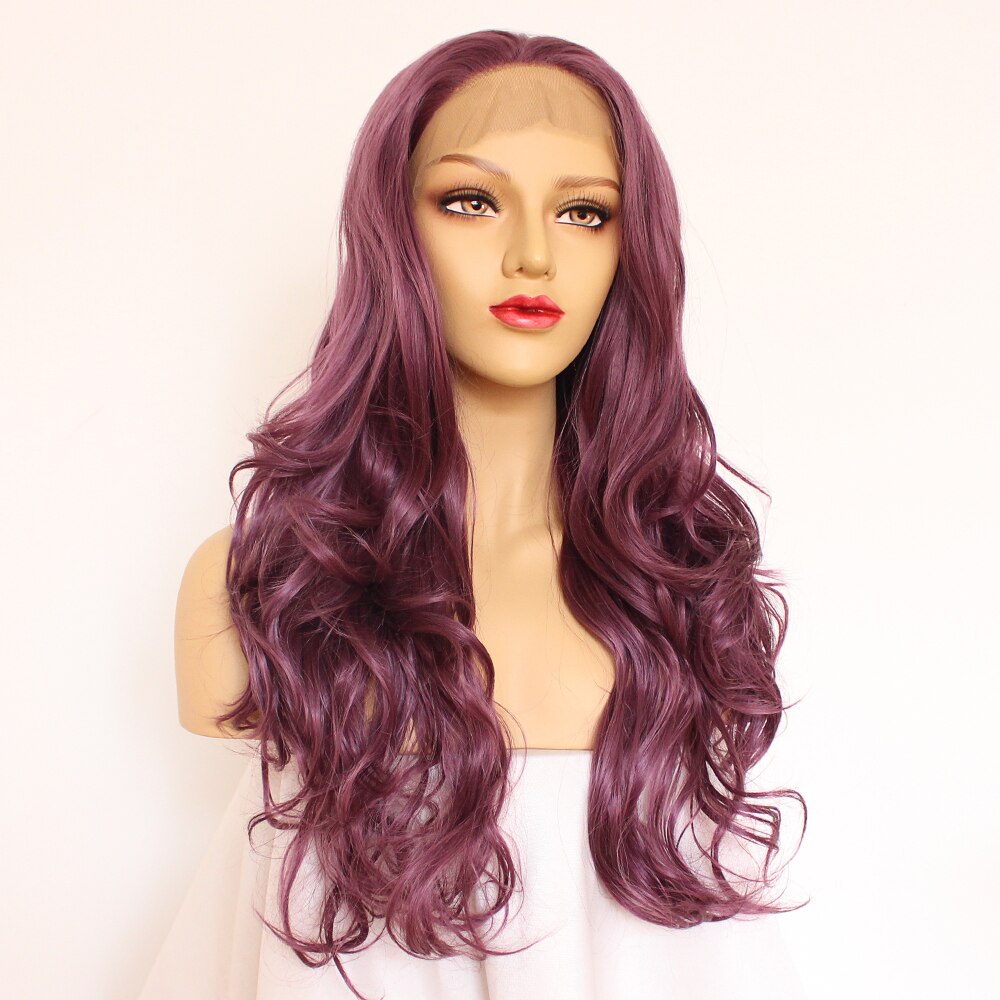 Maycaur Long Wavy Synthetic Lace Front Wigs Purple... – Vicedeal