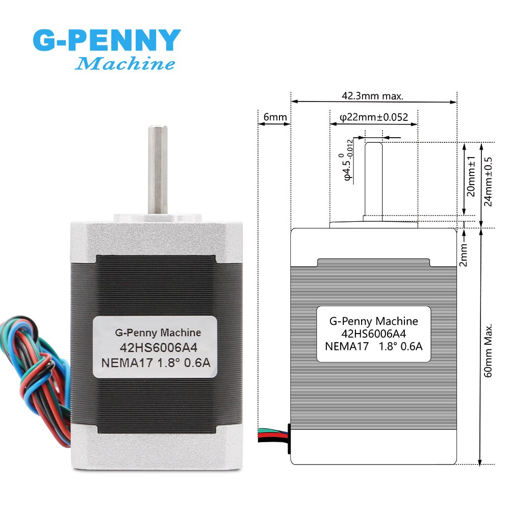 Nema17 Stappenmotor 0.6A 0.75Nm Motor 60 Mm Lengte... – Grandado
