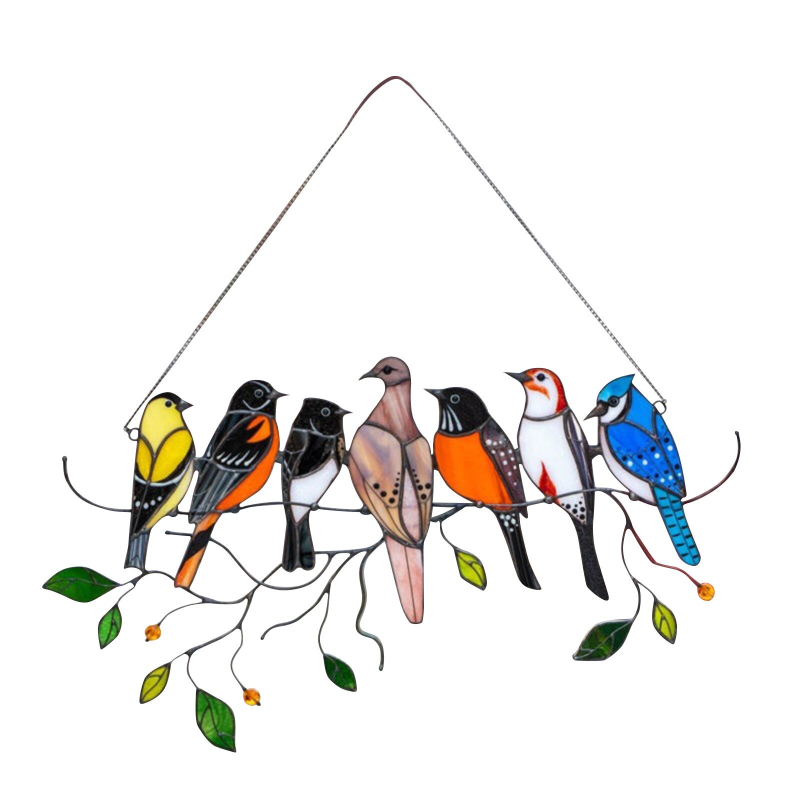 Birds On A Wire High Stained Glass Window Panel Bi... – Grandado