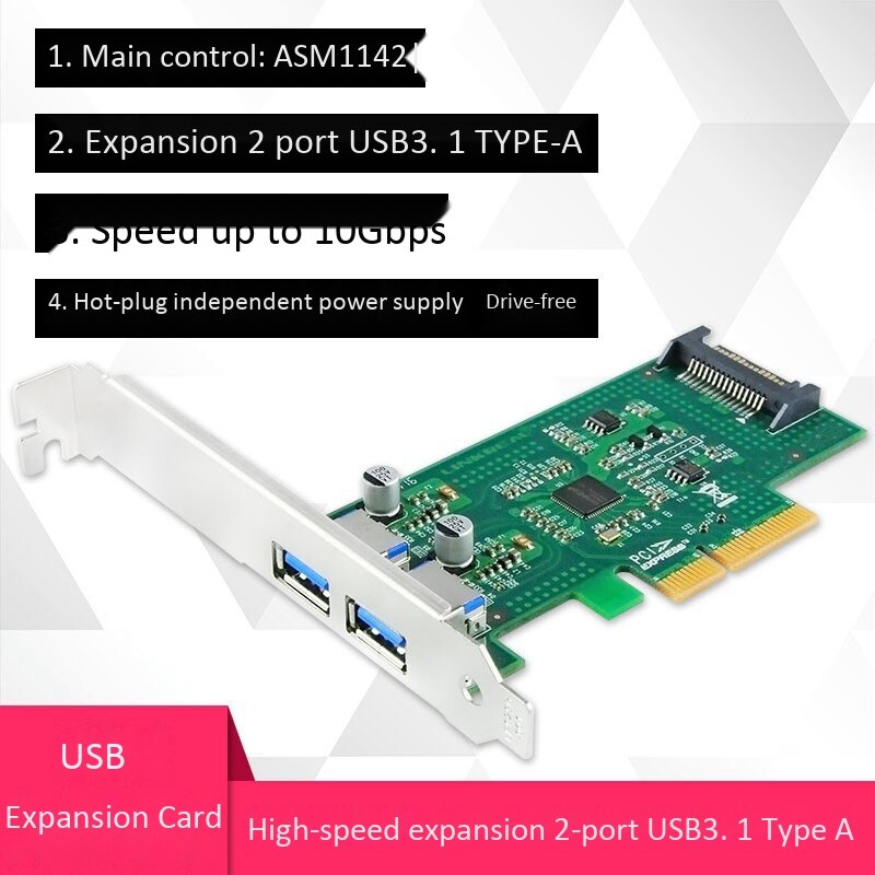 USB3.1 Expansion Card PCIe X4 to 2 Port Type-A 10G... – Vicedeal