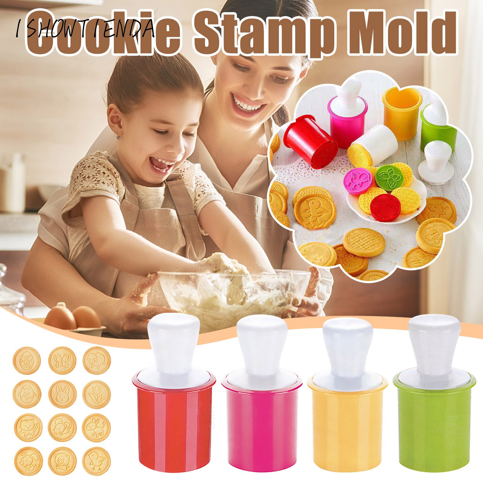 Siliconen Cookie Stamp Mold Set Biscuit Cookie Cut... – Grandado