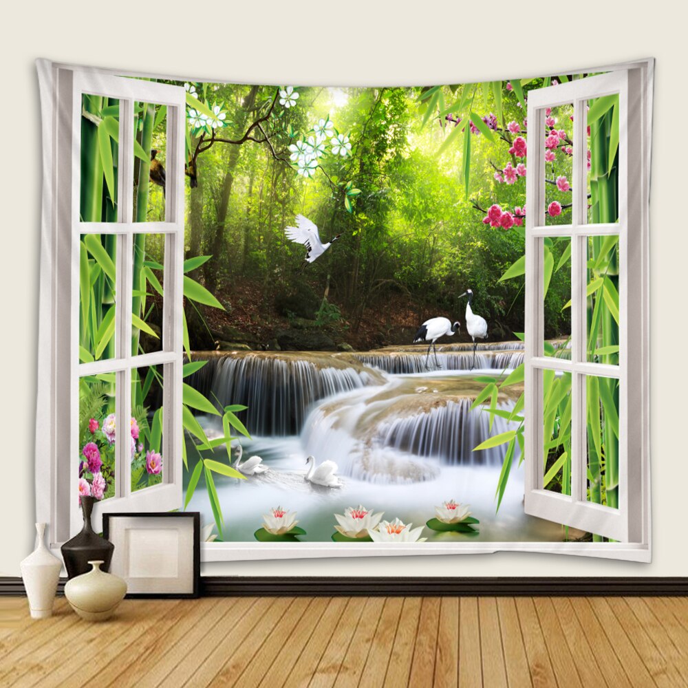 3D window beautiful scenery tapestry wall hanging ... – Grandado