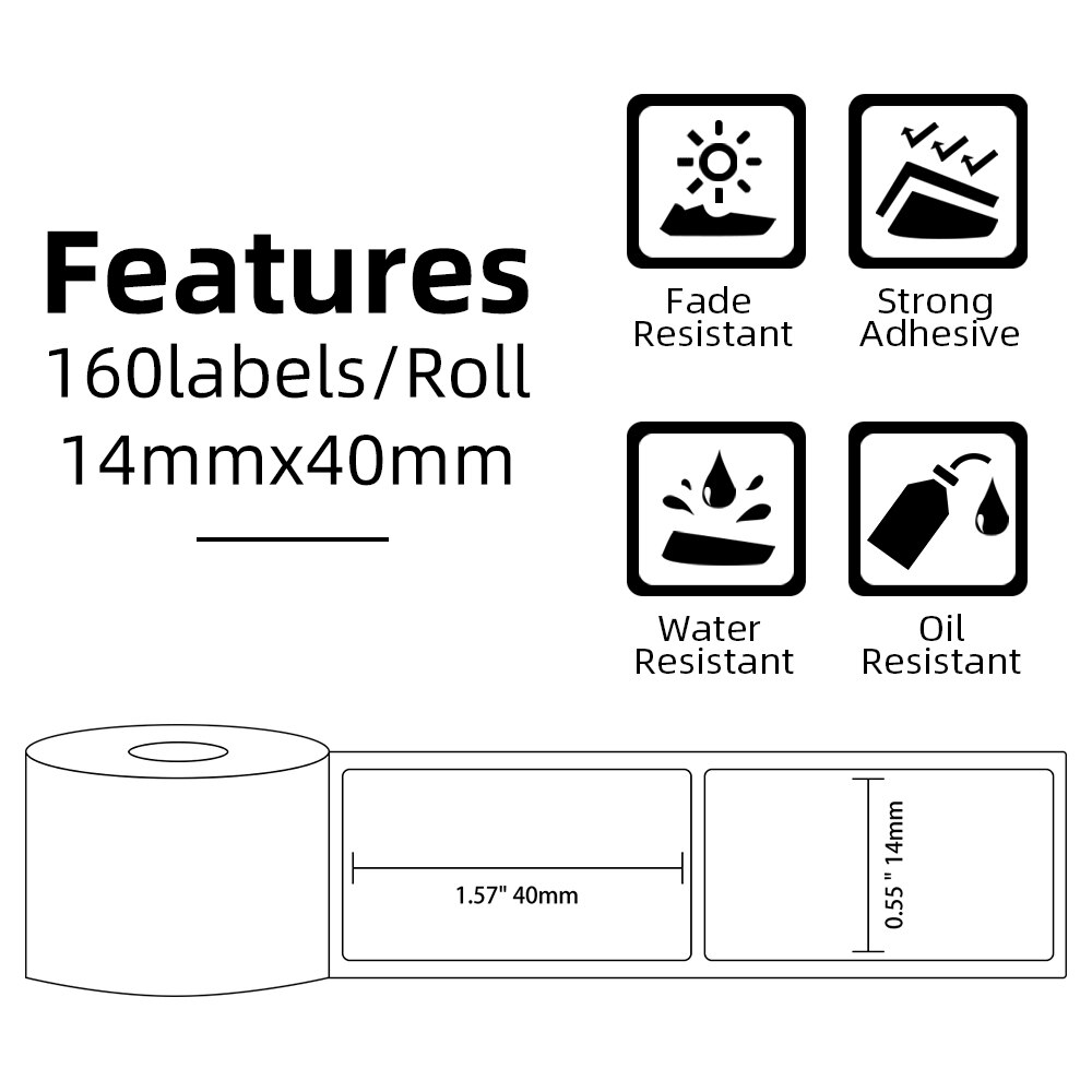Thermal Sticker 3 rolls/box 14*40mm 160pcs Label P... – Grandado
