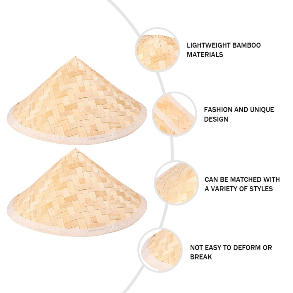2pcs Bamboo Sun Hats Oriental Style Farmer Fishing... – Grandado