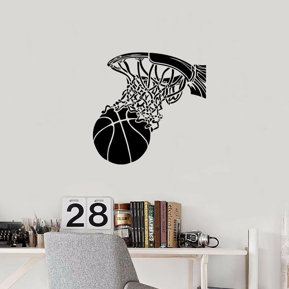 Basketball Wall Decal Ball and Basket Sports Door ... – Grandado