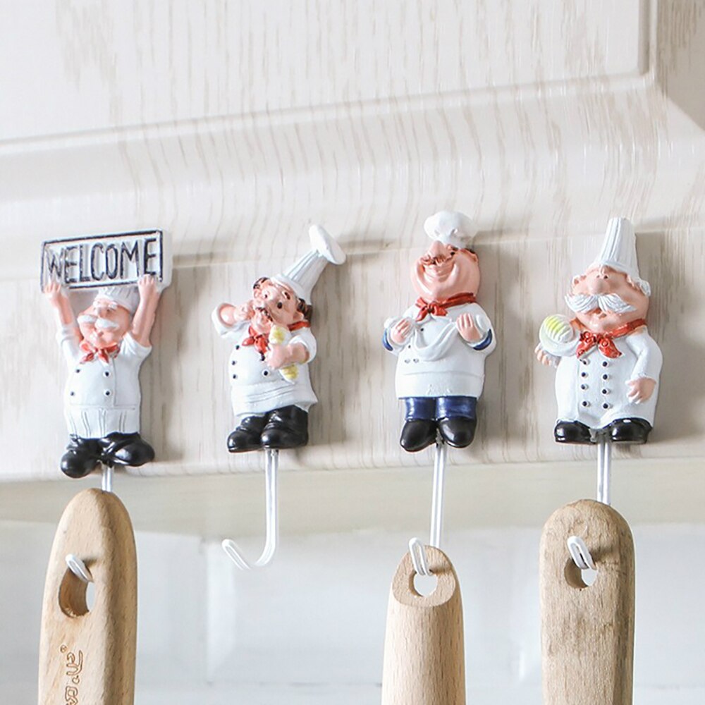 4pcs Kitchen Cartoon Chef Hook Resin Powerful Adhe... – Grandado